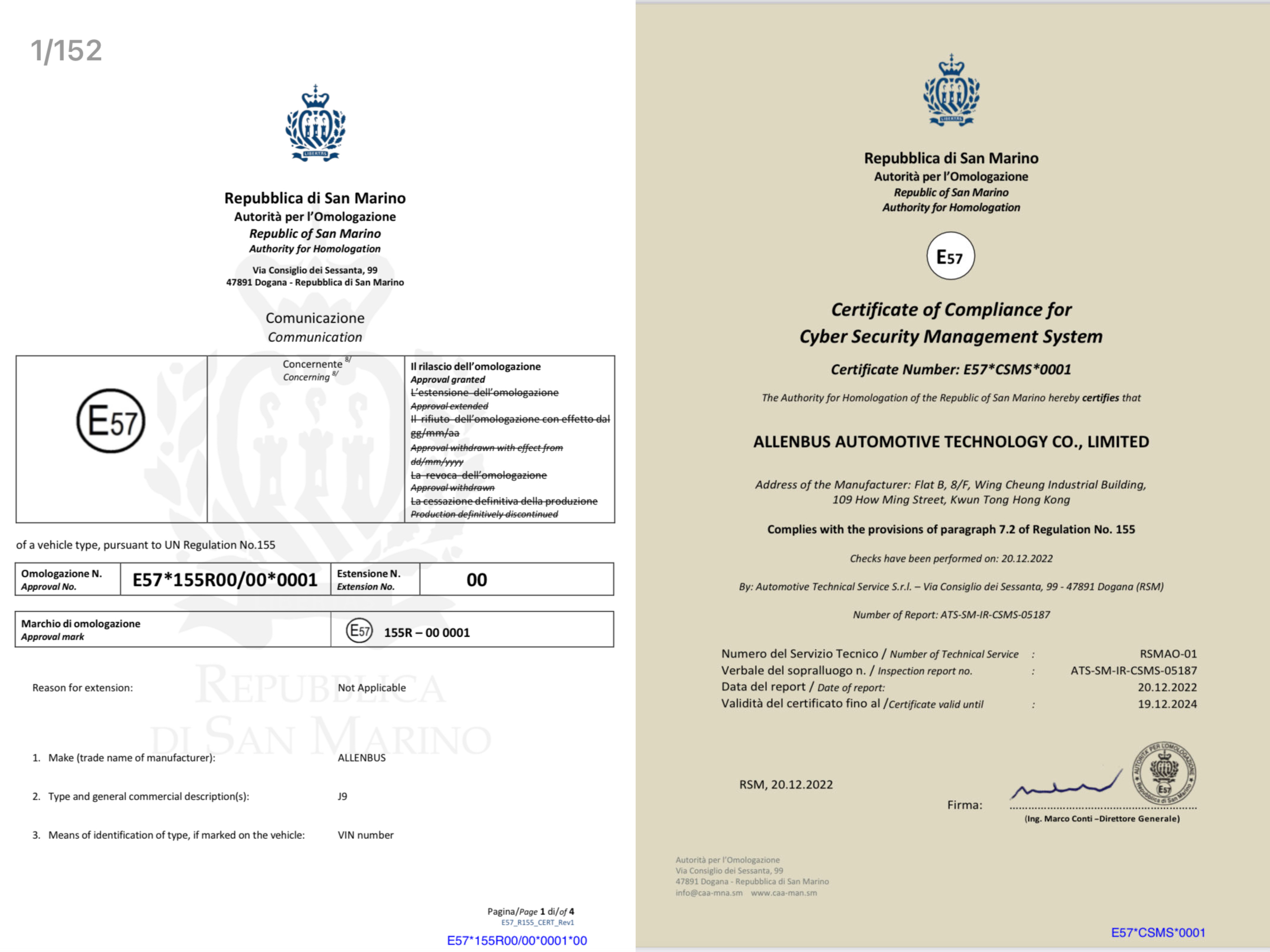 Allenbus Fuel Cell coach J9 obtains the first UN ECE-R155 Cybersecurity ...